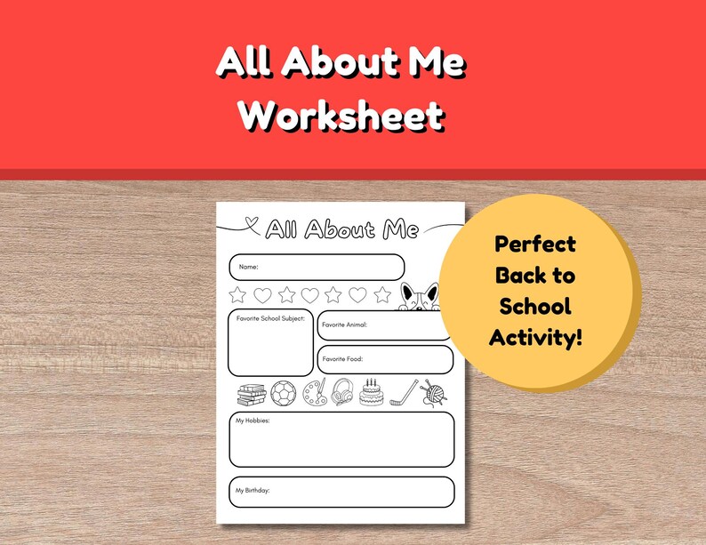 First Day of School Worksheet All About Me - Instant Download, Back to ...