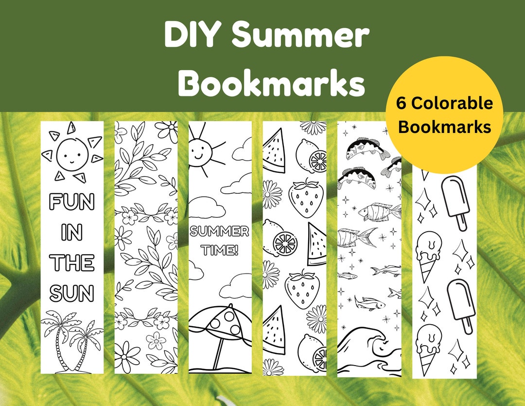 Colorable Summer Bookmarks Set - Printable Digital Downloads (2 X 8 ...