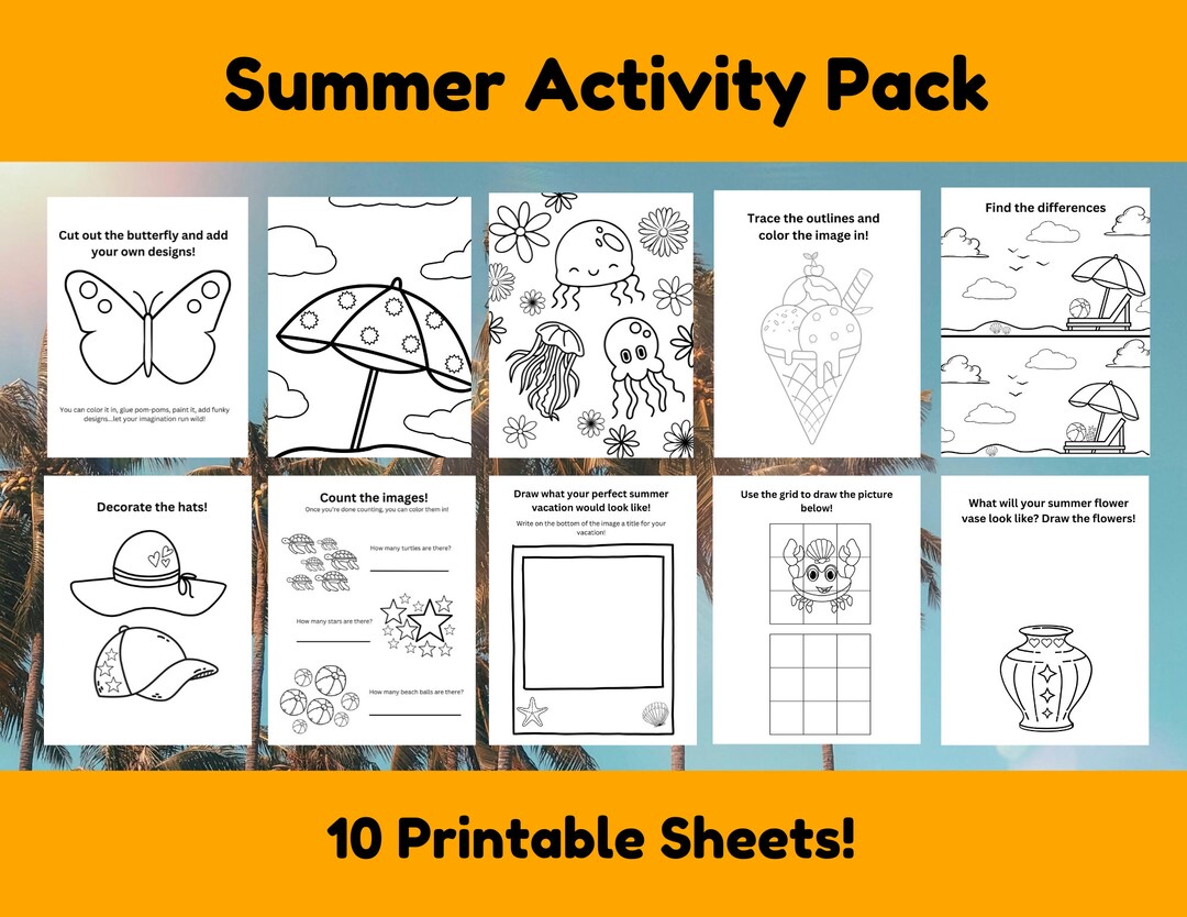 Printable Summer Fun Activity Pack - 10 Printable Pages for Endless ...