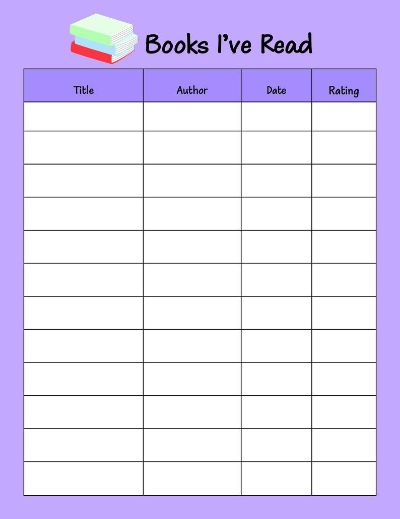 Reading Tracker Printable Sheets Books I've Read | 8.5 X 11 Inches ...