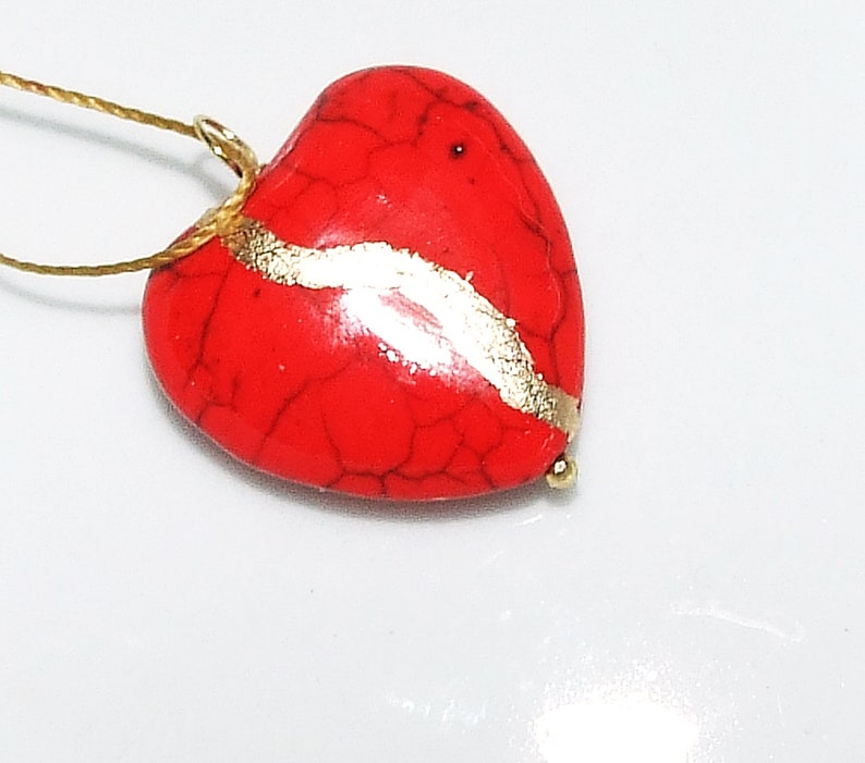Kintsugi Broken Heart Large Jasper-red Howlite Pendant Mended - Etsy