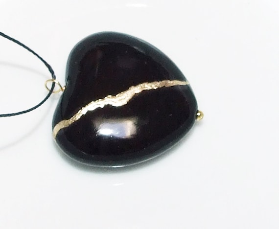Kintsugi Broken Heart Very Large Black Howlite Pendant Mended - Etsy