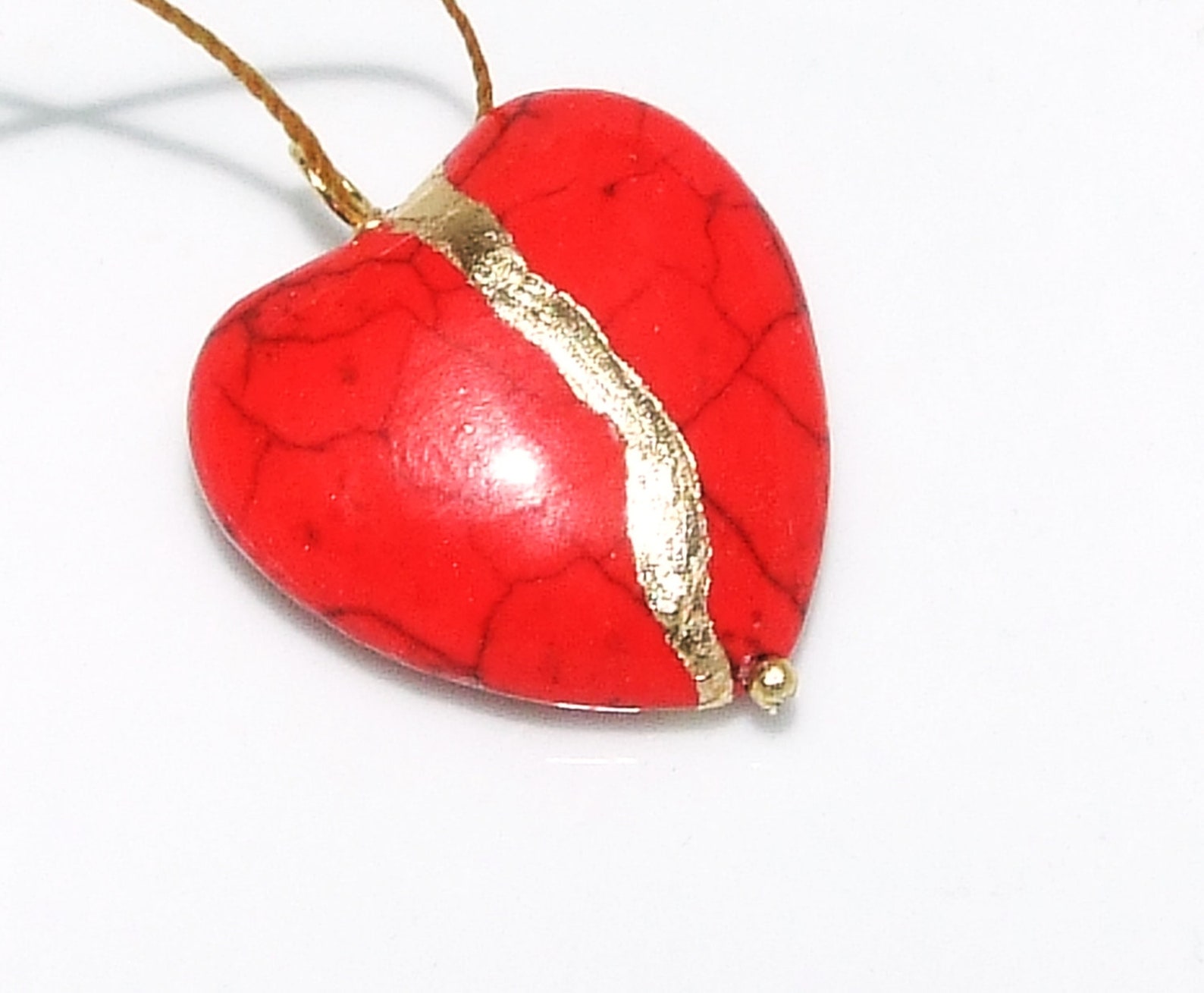 Kintsugi Broken Heart Large Jasper-red Howlite Pendant Mended - Etsy