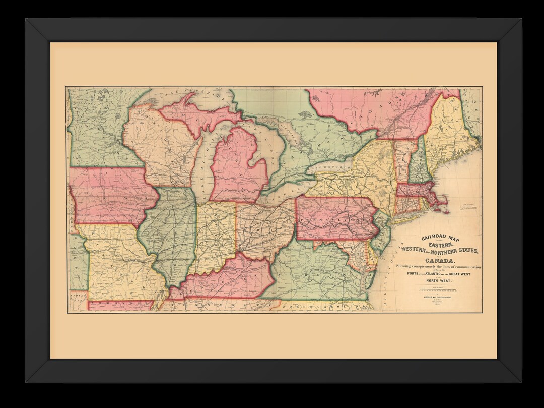 Vintage Map : 1859 Railroad Map of the Eastern, Western and Northern ...
