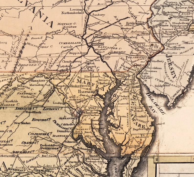 1796 - Map of United States With Post Roads & Distances - Etsy