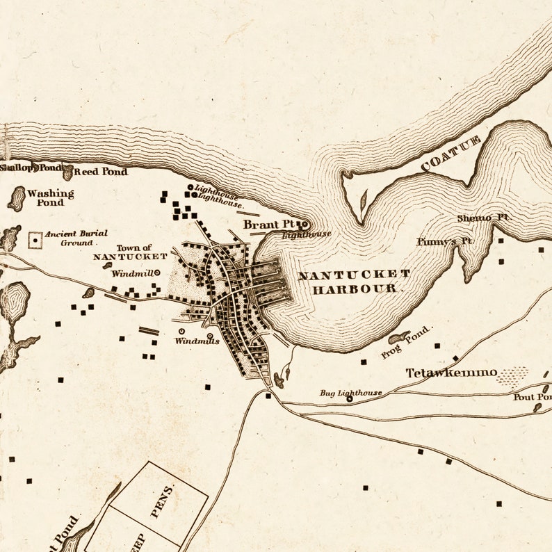1838 - Vintage Map of Nantucket and Tuckernuck - Etsy