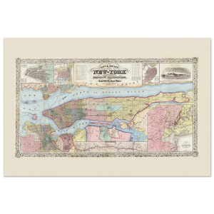 Vintage Map : 1849 Map of New York, Brooklyn, and Williamsburgh - Etsy