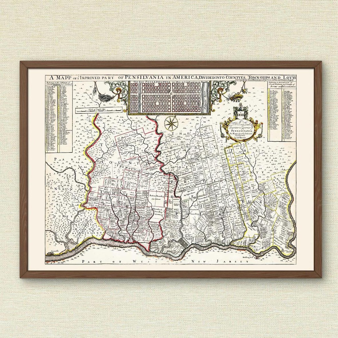 1687 - Vintage Map of Colonial Philadelphia & Pennsylvania - Etsy