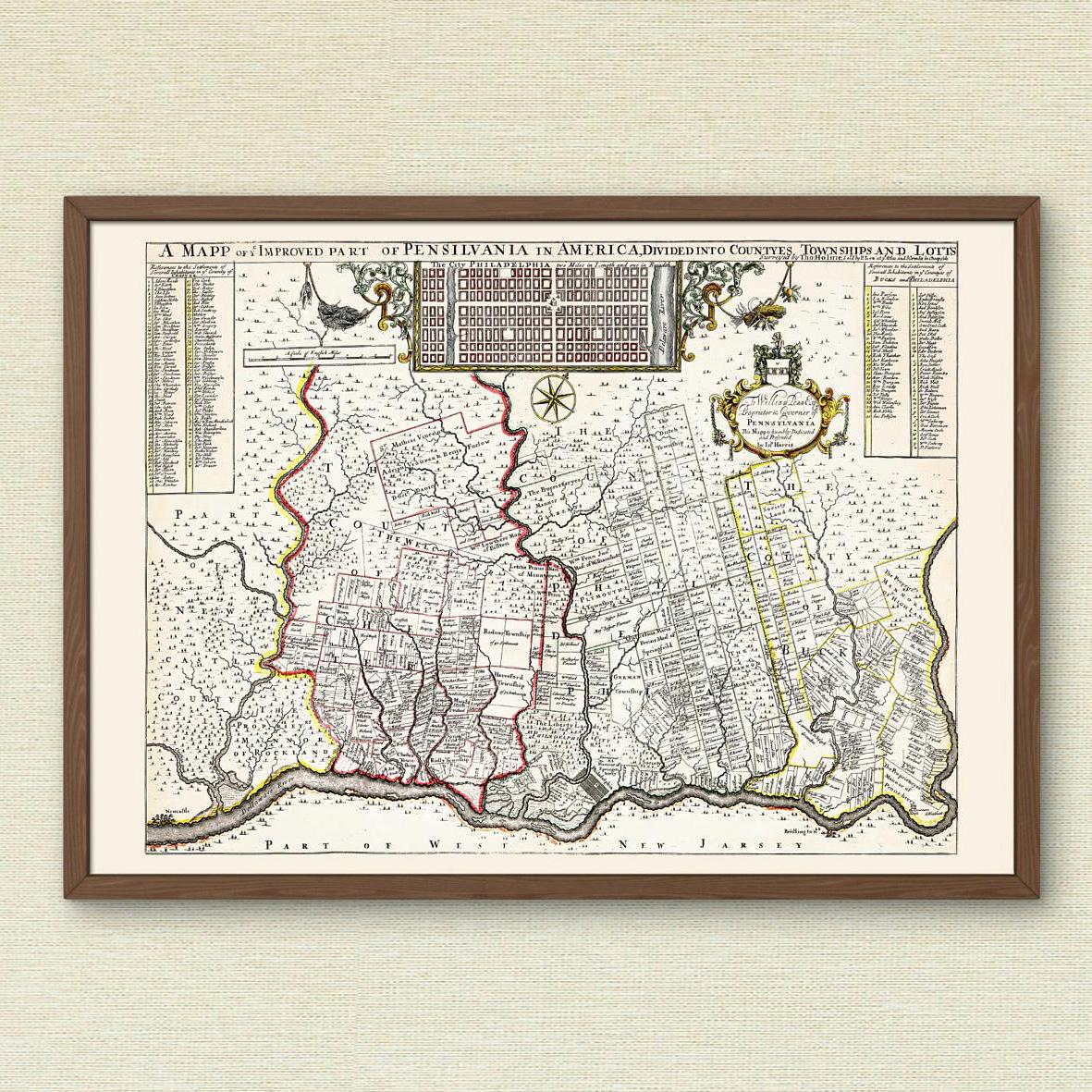 1687 - Vintage Map of Colonial Philadelphia & Pennsylvania - Etsy