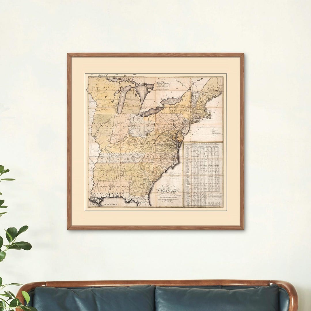 1796 Map of United States With Post Roads & Distances - Etsy