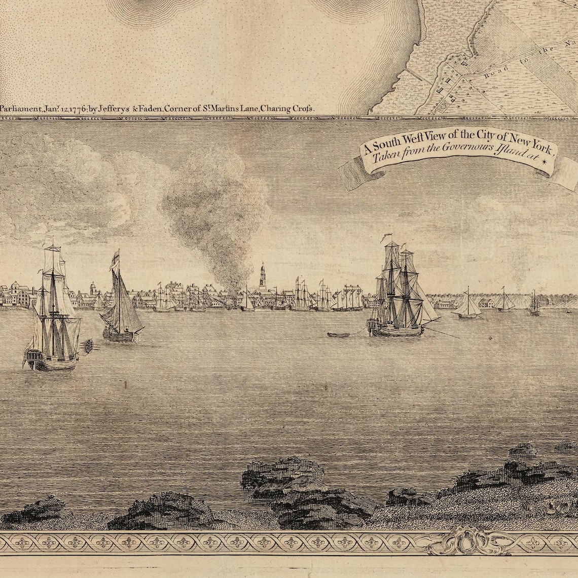 1776 - Vintage Map of Colonial New York With Illustration - Etsy