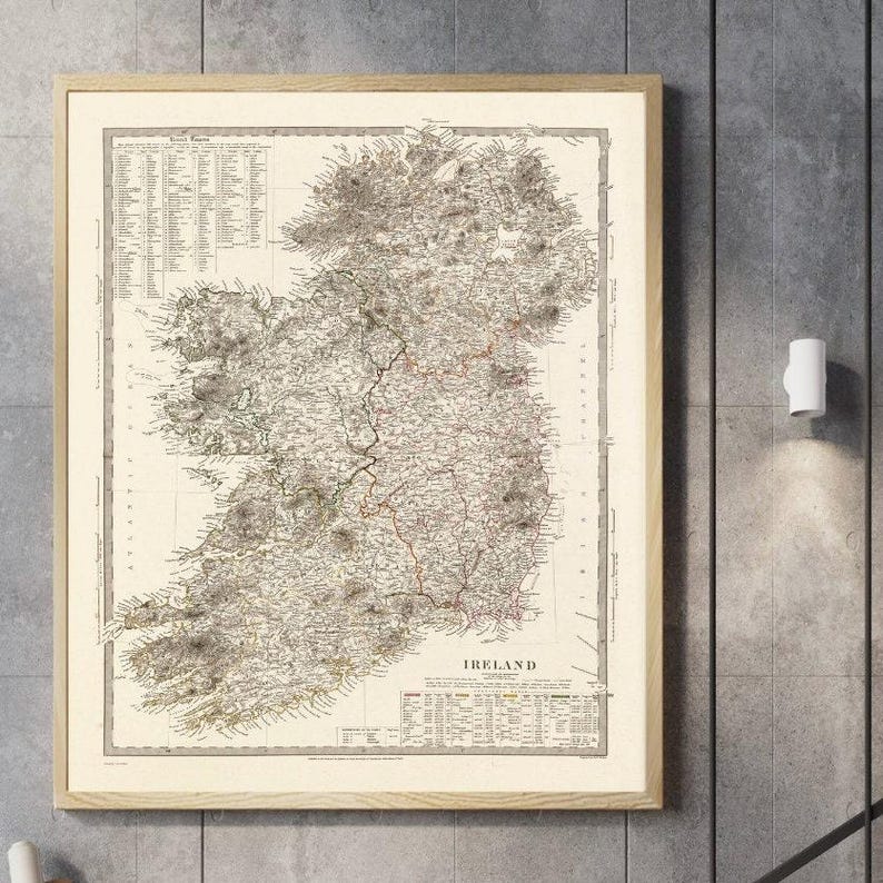 1844 Vintage Map of Ireland - Etsy