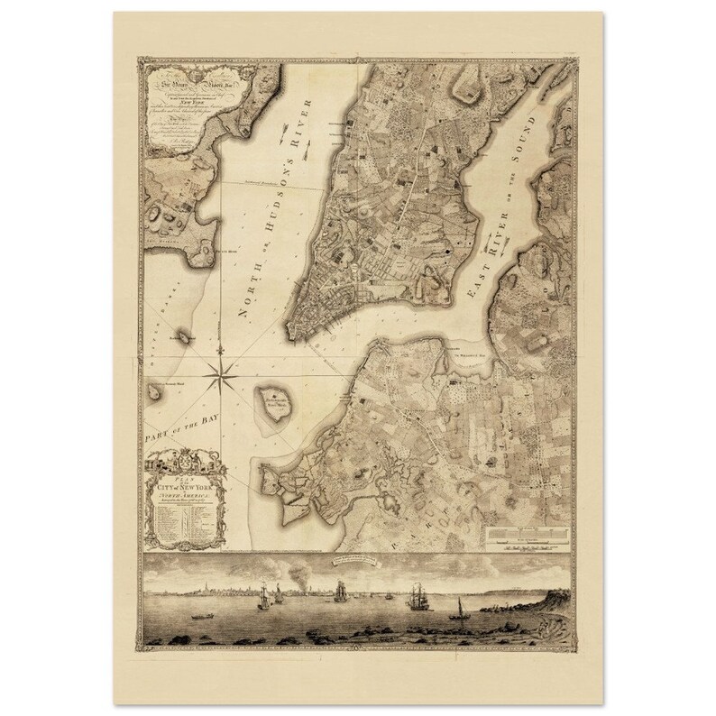 1776 - Vintage Map of Colonial New York With Illustration - Etsy