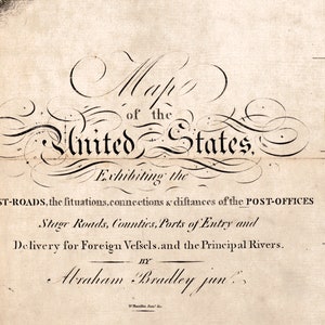 1796 - Map of United States With Post Roads & Distances - Etsy