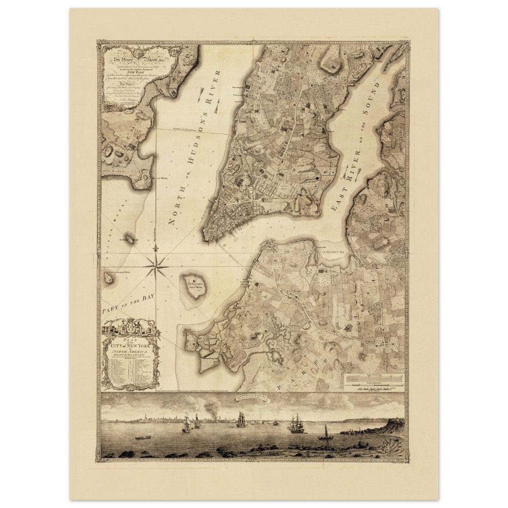 1776 - Vintage Map of Colonial New York With Illustration - Etsy
