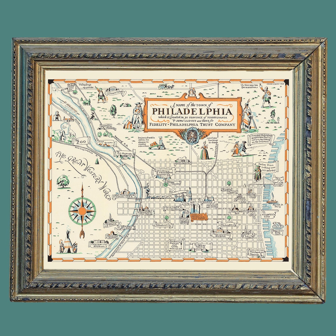 1940 - A Mappe of the Town of Philadelphia, Vintage Travel Map - Etsy