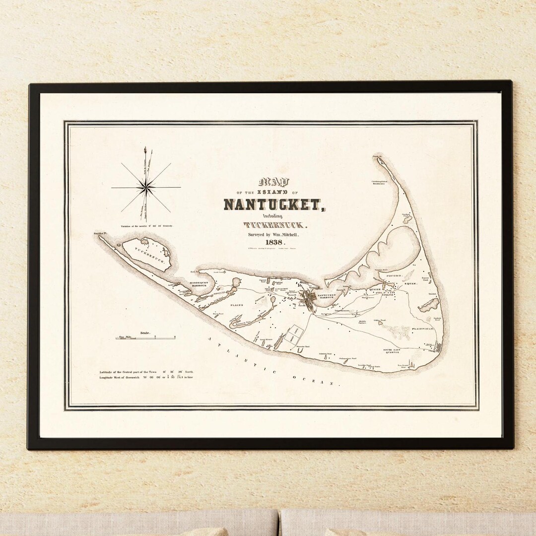 1838 - Vintage Map of Nantucket and Tuckernuck - Etsy