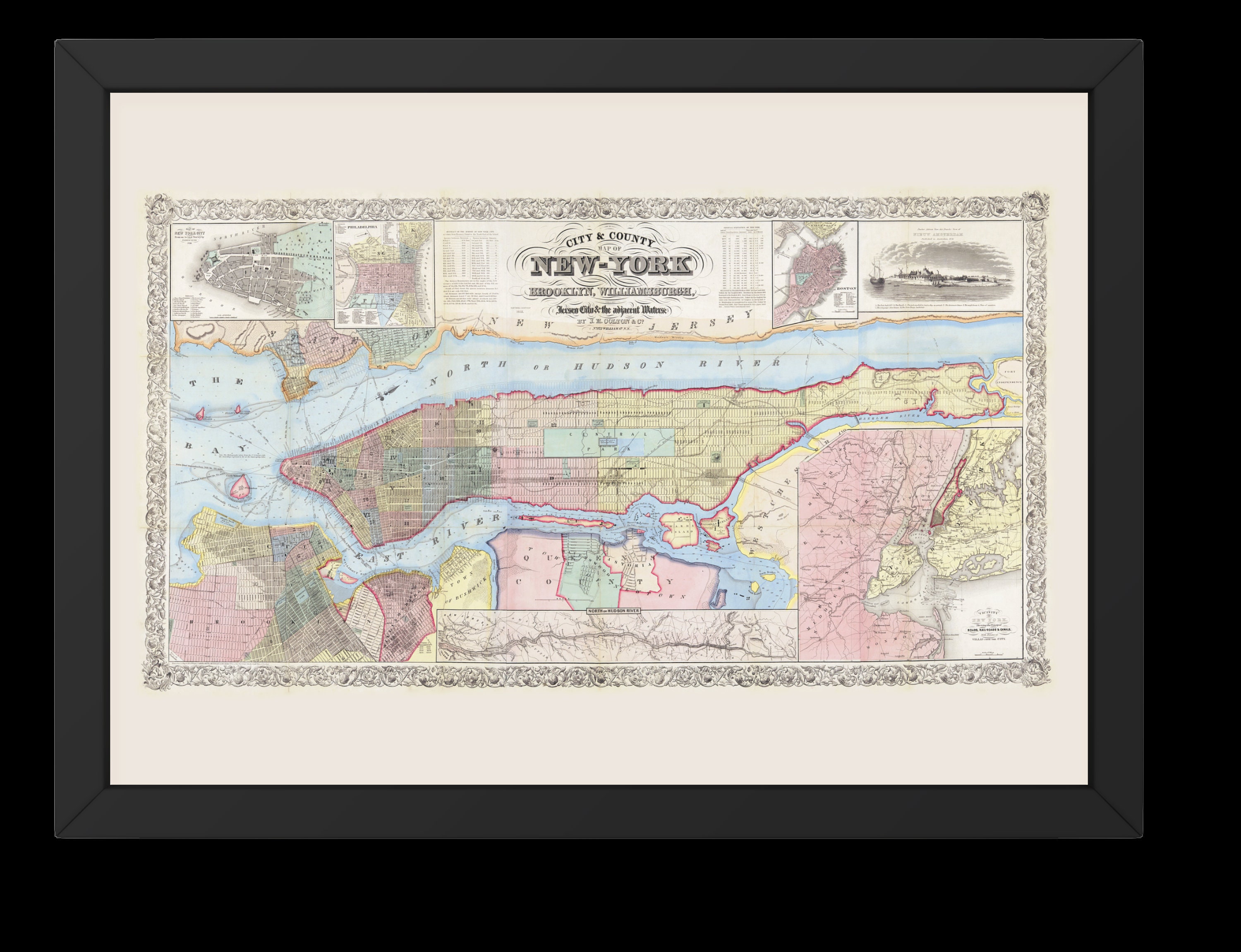 Vintage Map : 1849 Map of New York, Brooklyn, and Williamsburgh - Etsy