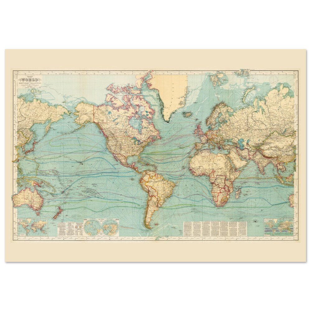 1897 Vintage Map, Chart of the World, Herman Berghaus - Etsy