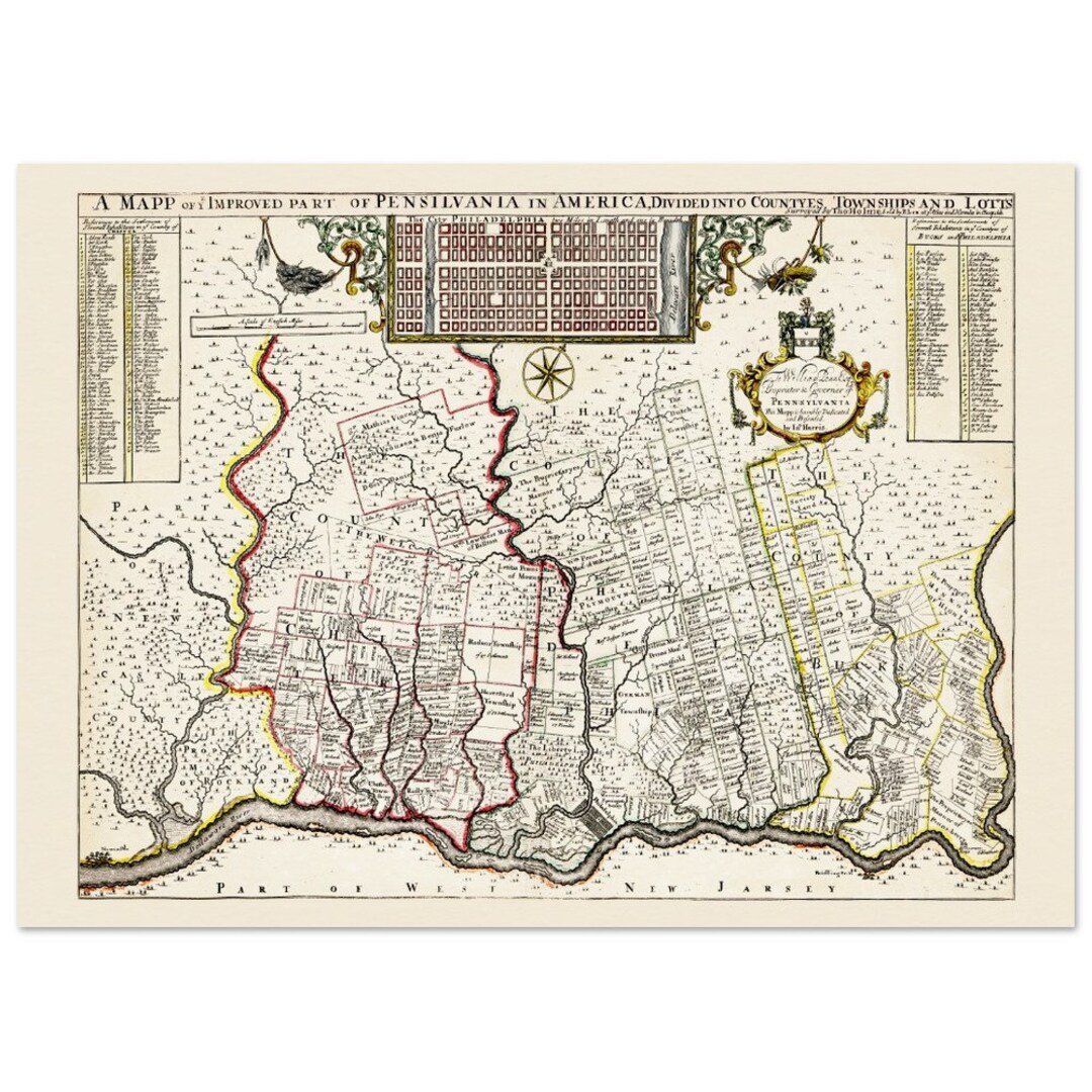 1687 Map of Colonial Philadelphia & Pennsylvania - Etsy