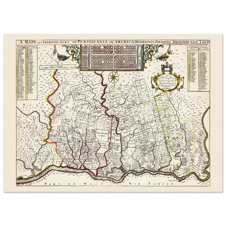 1687 - Vintage Map of Colonial Philadelphia & Pennsylvania - Etsy