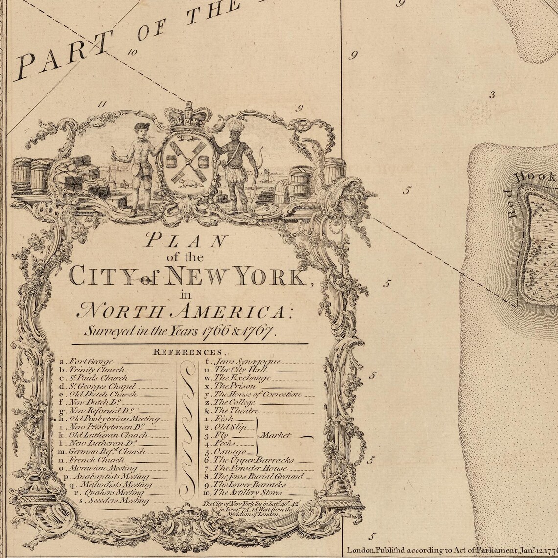 1776 - Vintage Map of Colonial New York With Illustration - Etsy