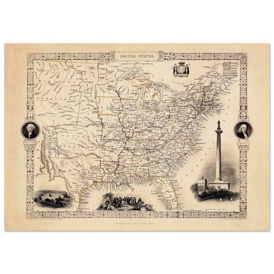 Vintage Map : 1850 Map of the United States - Etsy