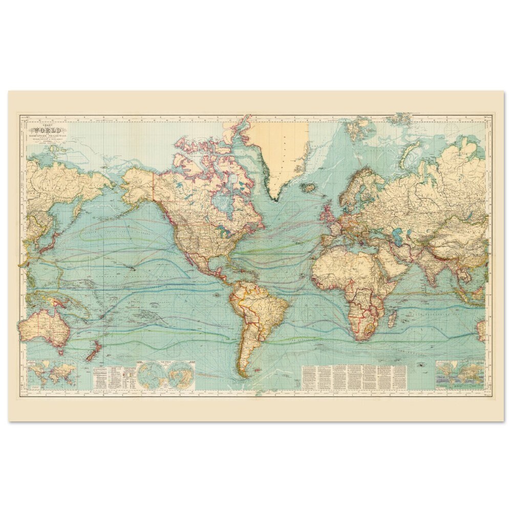 1897 Vintage Map, Chart of the World, Herman Berghaus - Etsy