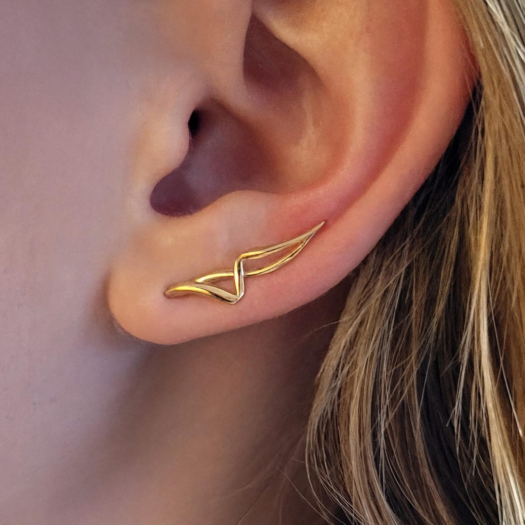 Ebb 14k Solid Gold Ear Climbers • Minimalist Sculptural Earrings ...