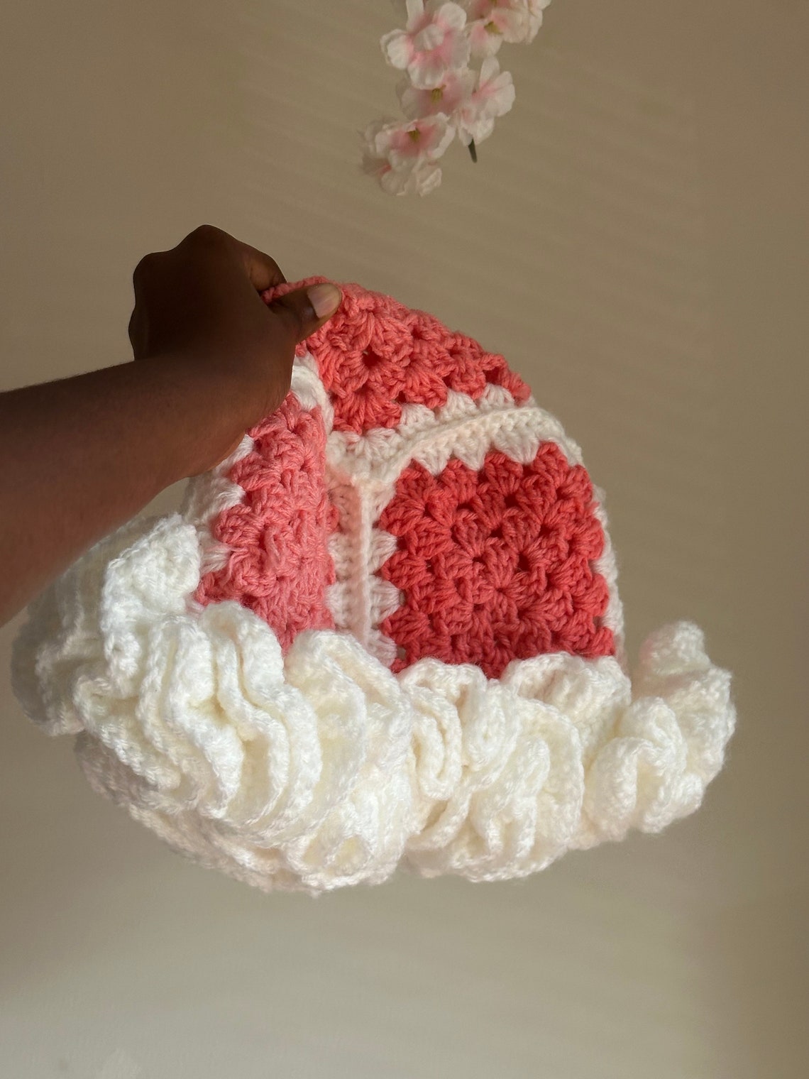 Crochet Granny Square Hat| Handmade Crochet Ruffle Hat| Crochet Granny ...