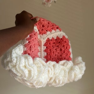 Crochet Granny Square Hat| Handmade Crochet Ruffle Hat| Crochet Granny ...