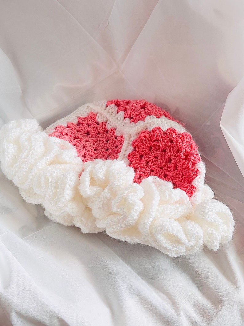 Crochet Granny Square Hat| Handmade Crochet Ruffle Hat| Crochet Granny ...
