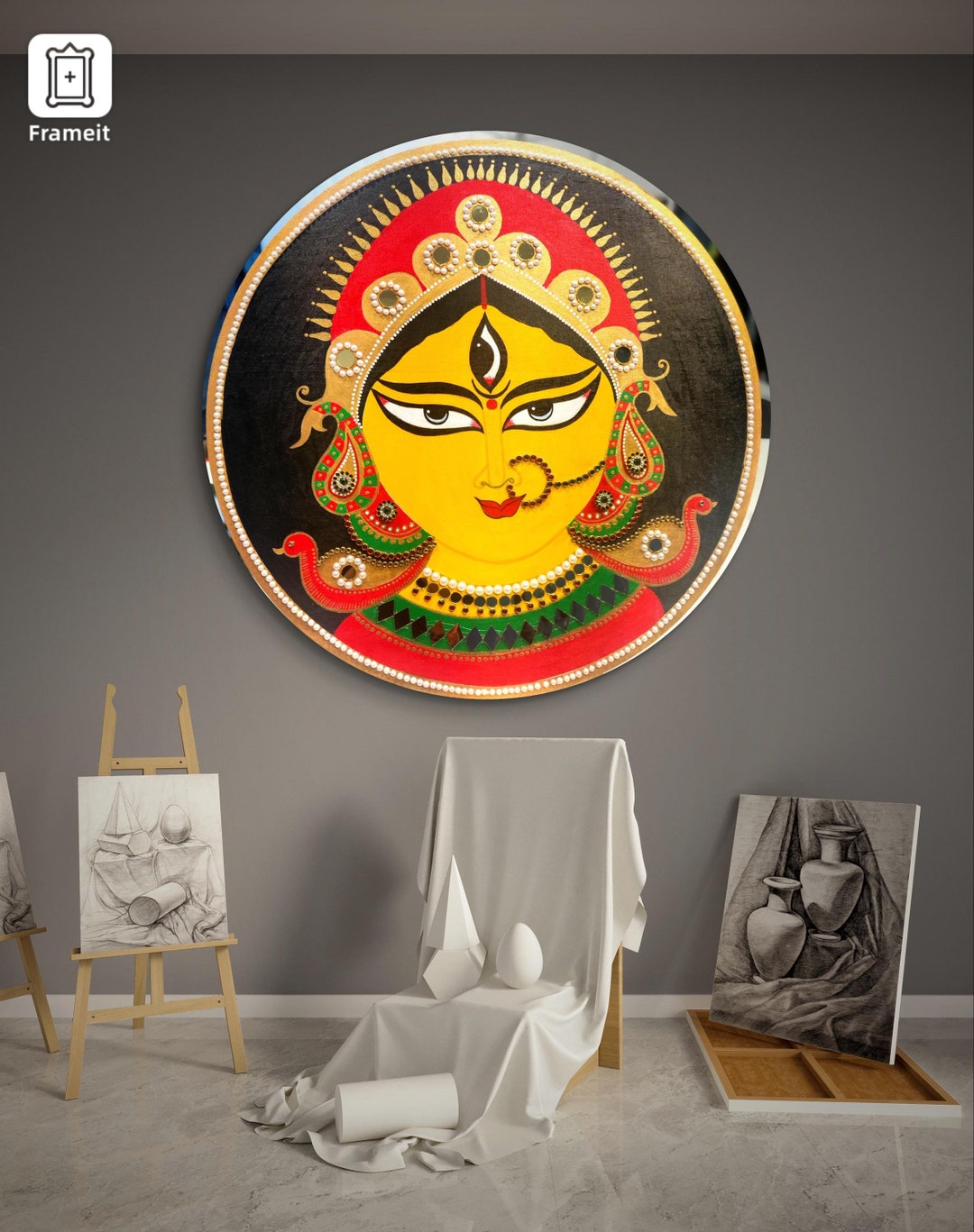 Durga Maa Mirrored Wooden Wall Plate: Hindu Pooja Room Decor - Etsy