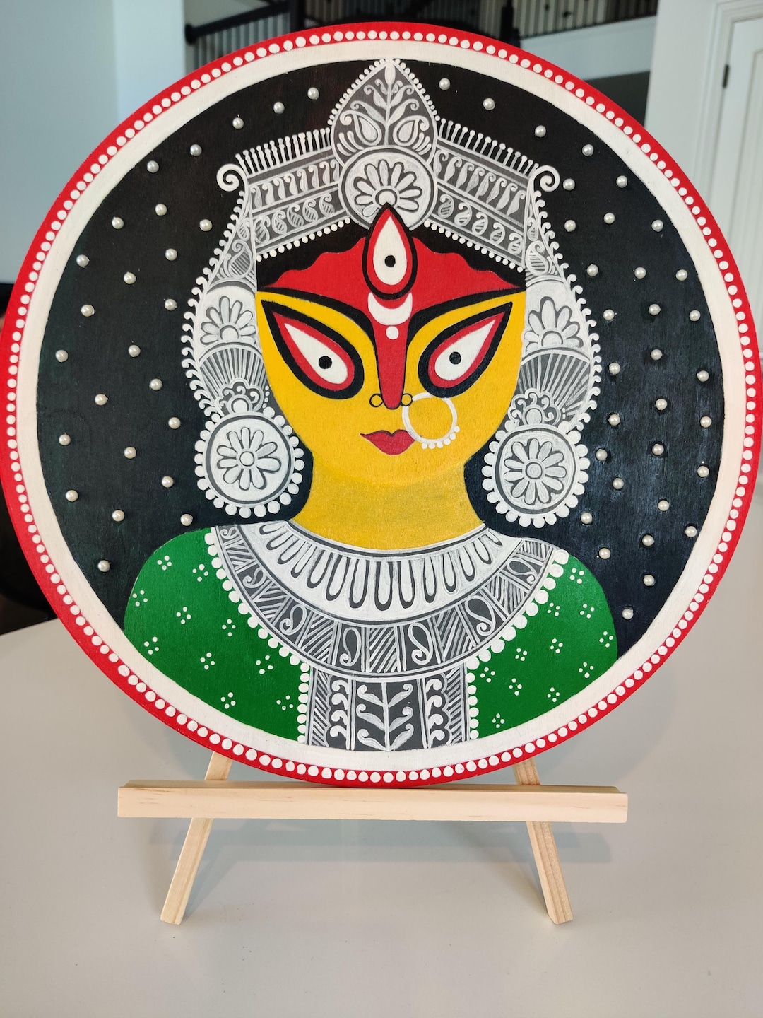 Handmade Durga Maa Wooden Plate: Mirrored Alpona Art Decor - Etsy