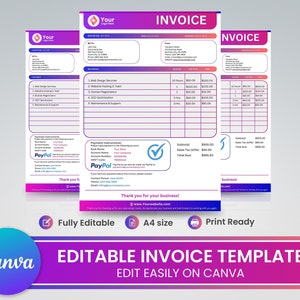 Invoice Template Editable, DIY Canva Invoice Template, Printable Small ...