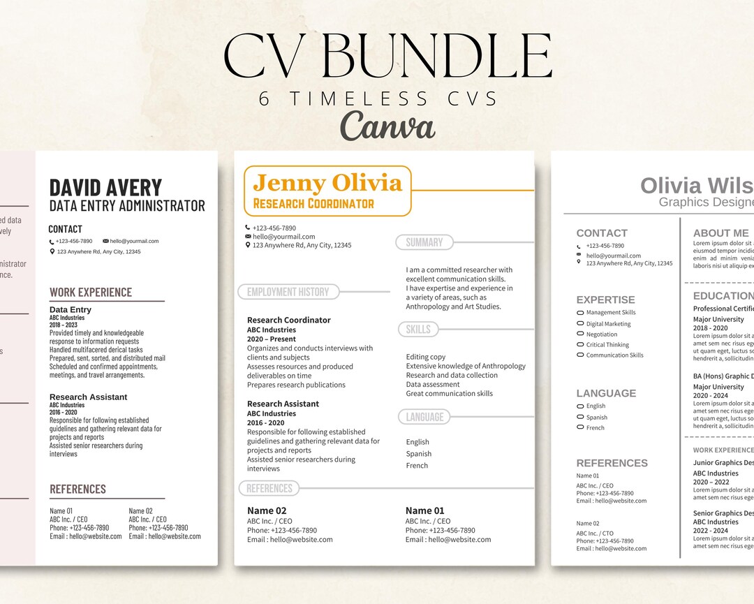 6 Resume Template BUNDLE, Cv Template, Editable Template, Timeless ...