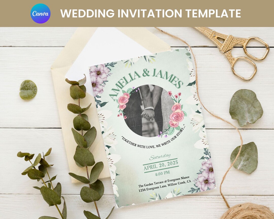 Sage Green Wedding Invitation, Digital Wedding Invitation, Wedding ...