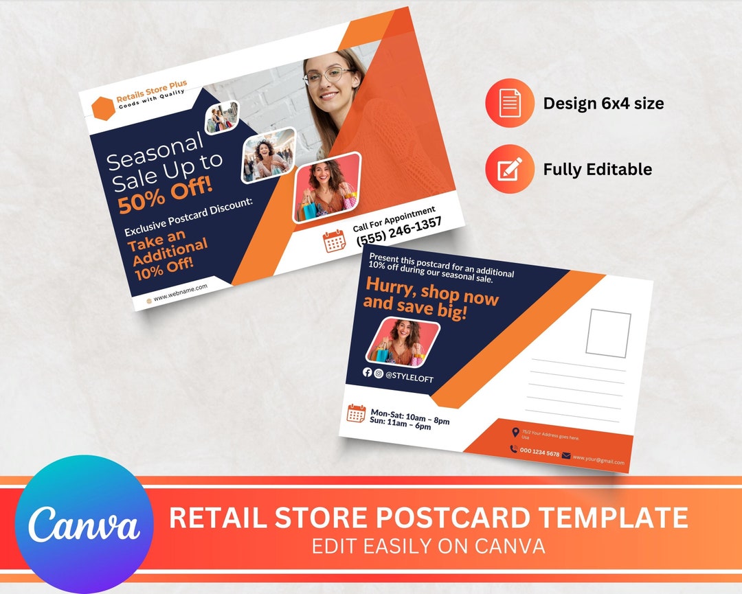 Retail Store Postcard, Retail Store Template Editable, DIY Canva ...