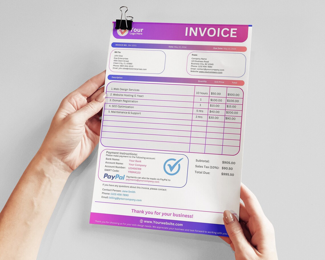 Invoice Template Editable, DIY Canva Invoice Template, Printable Small ...