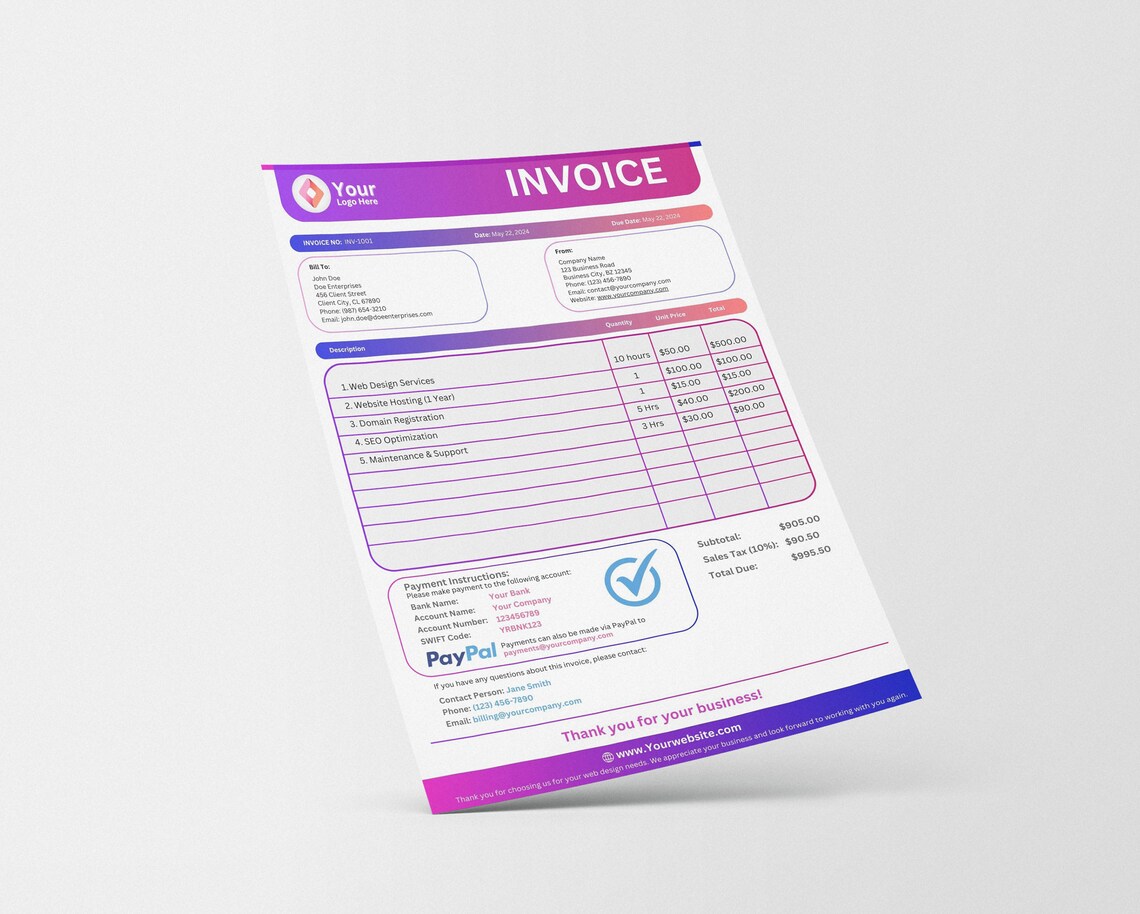 Invoice Template Editable, DIY Canva Invoice Template, Printable Small ...