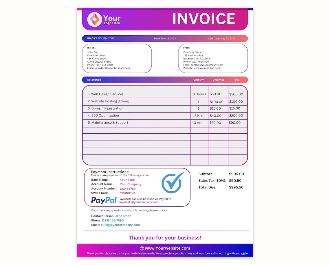 Invoice Template Editable, DIY Canva Invoice Template, Printable Small ...