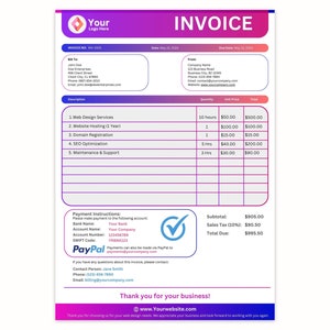Invoice Template Editable, DIY Canva Invoice Template, Printable Small ...