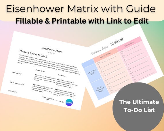 Eisenhower Matrix To-do List Fillable, Printable, & Link to Edit - Etsy
