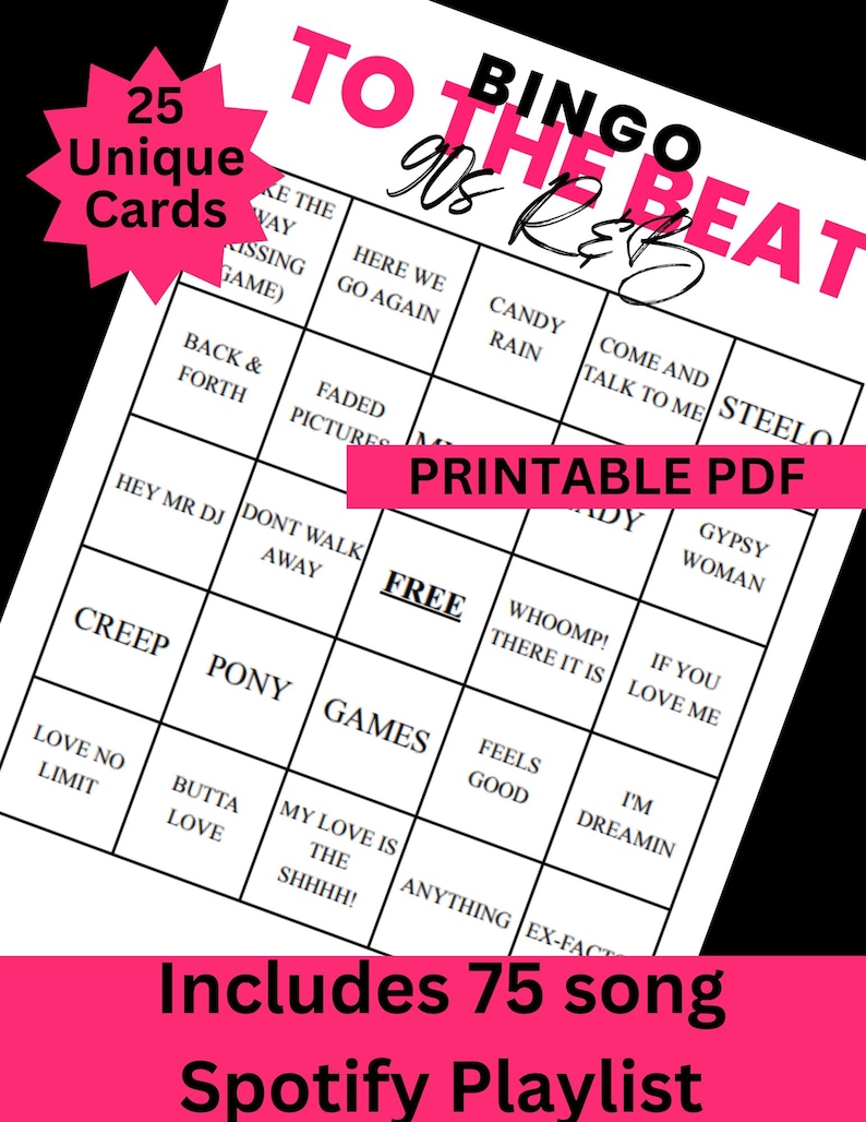 90s R&B Bingo to the Beat - 25 Cards + Spotify Playlist - Etsy
