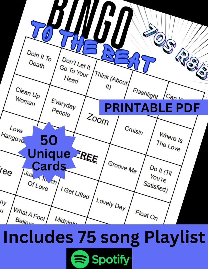 70s R&B Bingo to the Beat - 50 Cards + Spotify Playlist - Etsy
