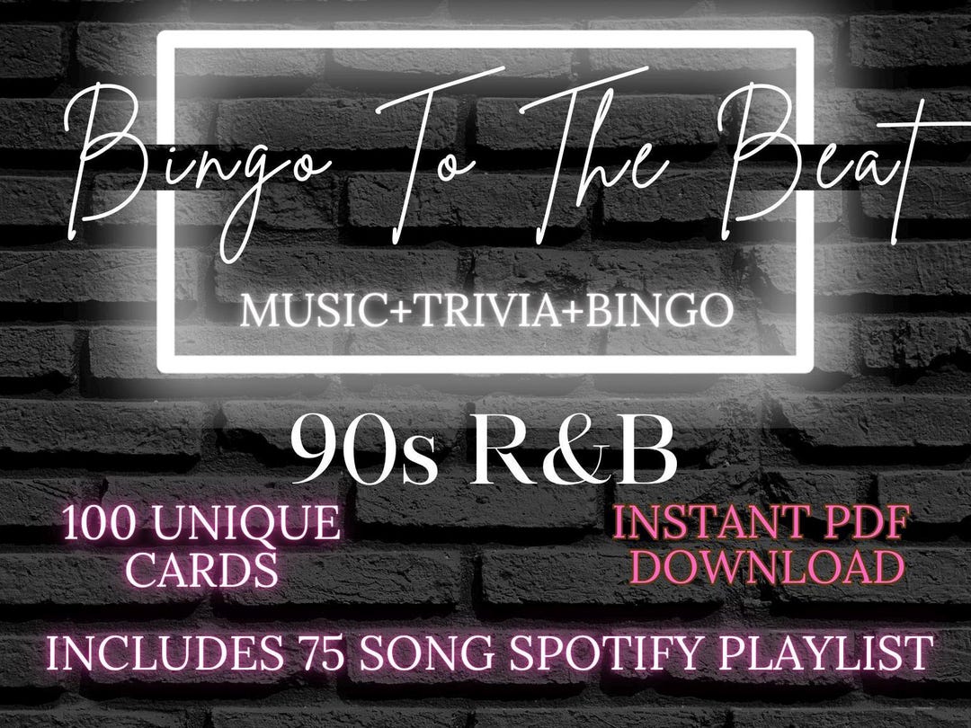 90s R&B Bingo to the Beat – 100 Cards + Calling Card + 75-song Spotify ...