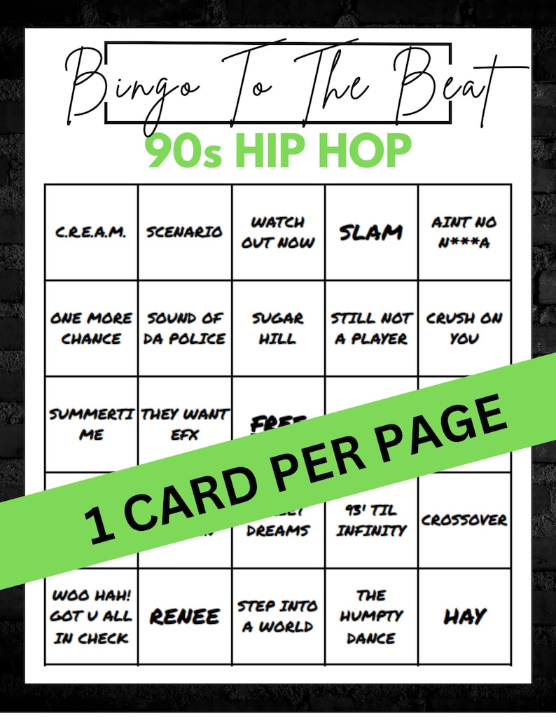 90s Hip Hop Bingo to the Beat - 25 Cards + Spotify Playlist - Etsy