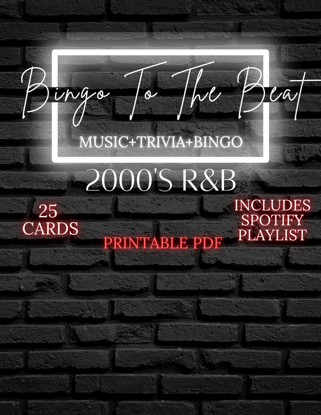 2000s R&B Bingo to the Beat - 25 Cards + Spotify Playlist - Etsy