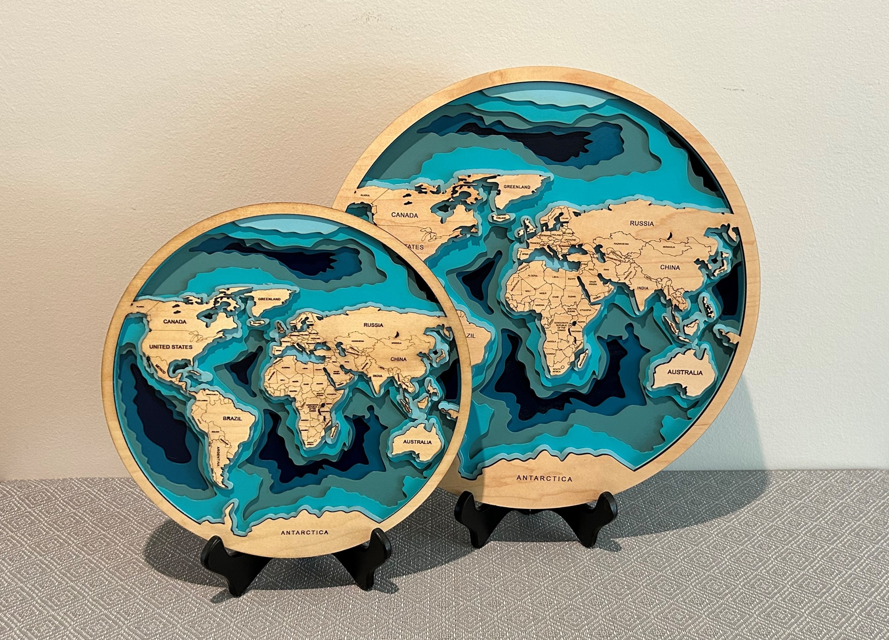 World Map (multi-layer), Custom Map, 3D Map, Ocean Decor, Atlantic ...