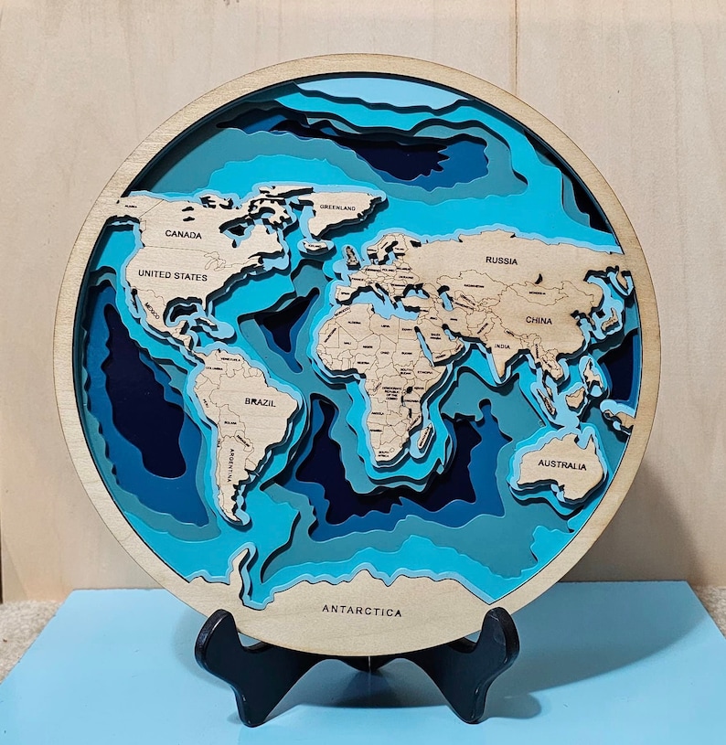 World Map (multi-layer), Custom Map, 3D Map, Ocean Decor, Atlantic ...